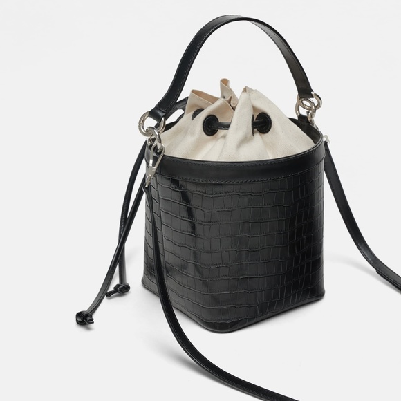 Zara | Bags | Zara Croc Cube Black Bucket Bag | Poshmark